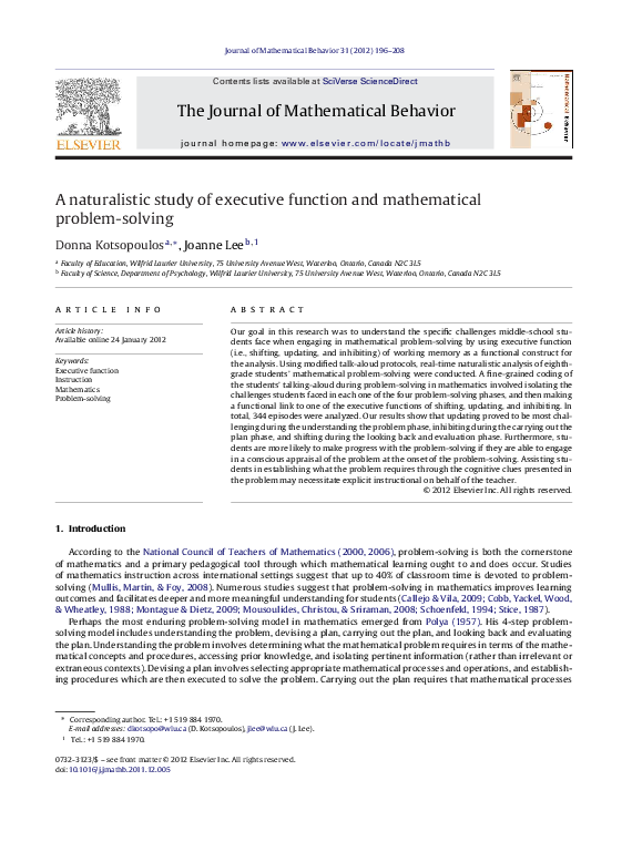 (PDF) A Naturalistic Study of Executive Function and Mathematical ...