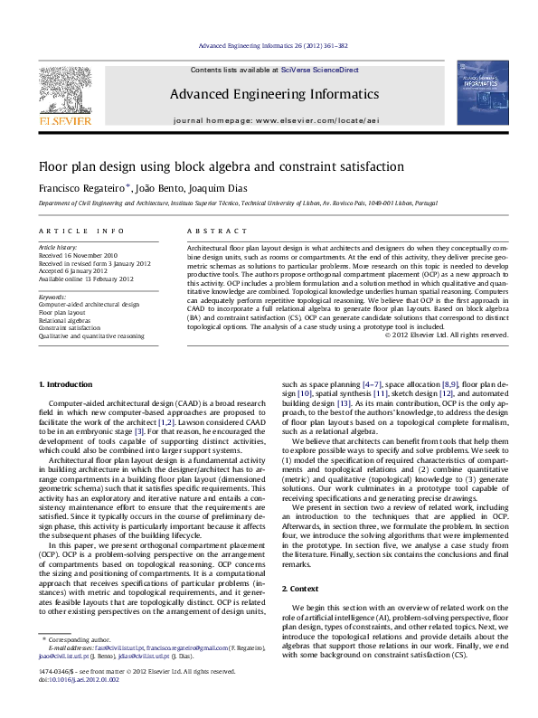 (PDF) Floor plan design using block algebra and constraint satisfaction