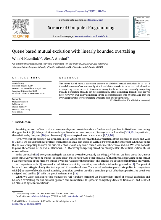 (PDF) Queue based mutual exclusion with linearly bounded overtaking