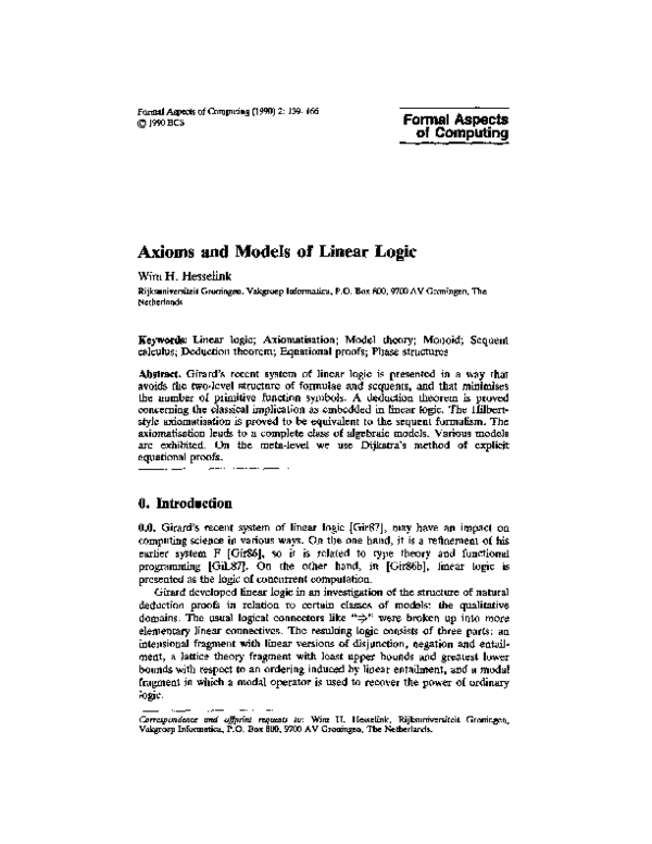 (PDF) Axioms and Models of Linear Logic