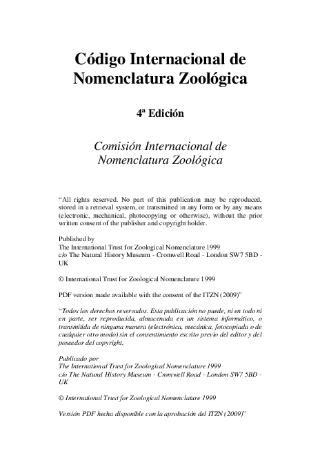 (PDF) Código Internacional de Nomenclatura Zoológica