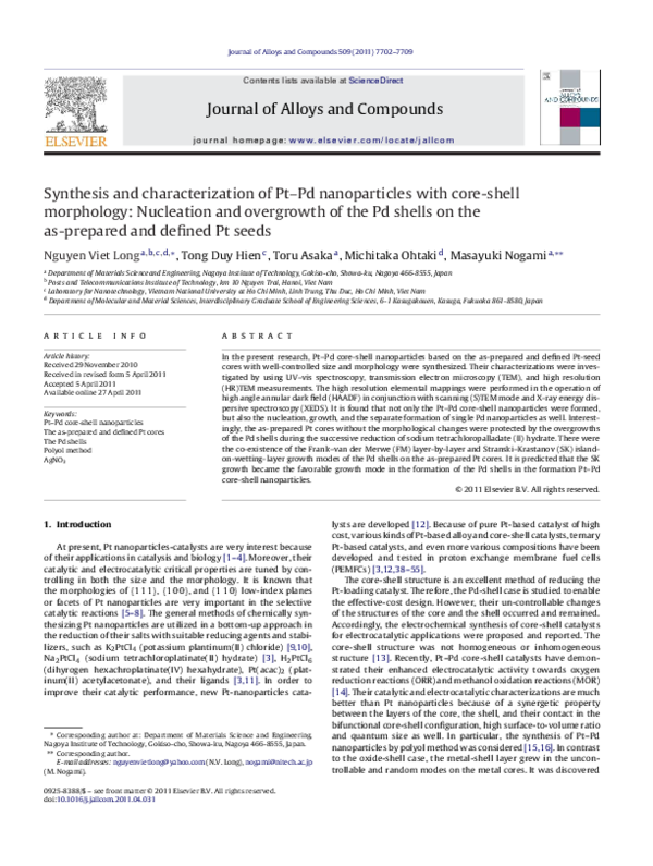 (PDF) Synthesis and characterization of Pt–Pd nanoparticles with core ...