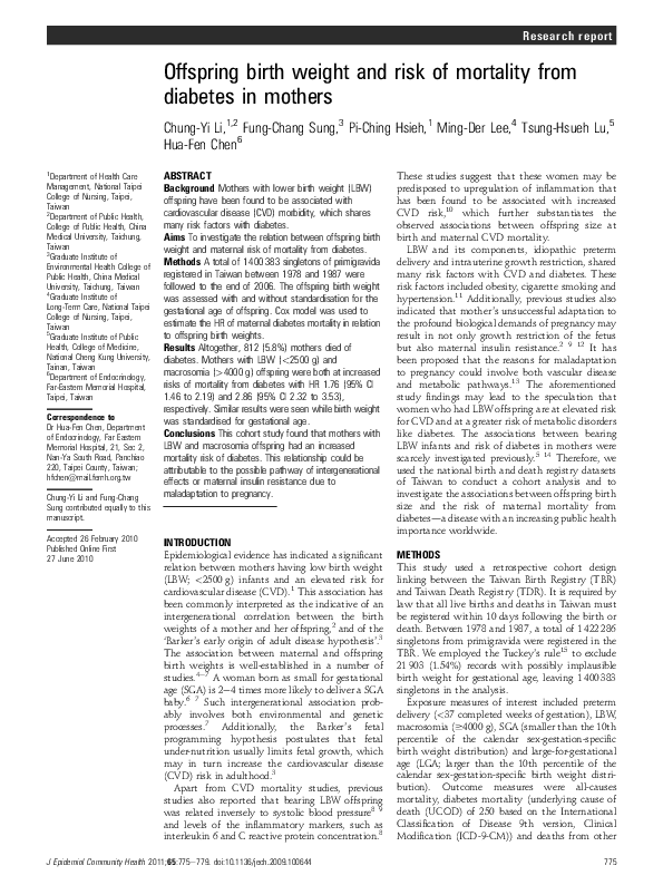 (PDF) Offspring birth weight and risk of mortality from diabetes in mothers