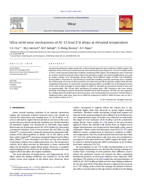 (PDF) Ultra-mild wear mechanisms of Al–12.6wt.% Si alloys at elevated ...