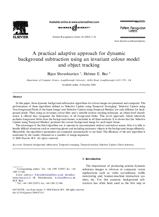 (PDF) A practical adaptive approach for dynamic background subtraction using an invariant colour ...