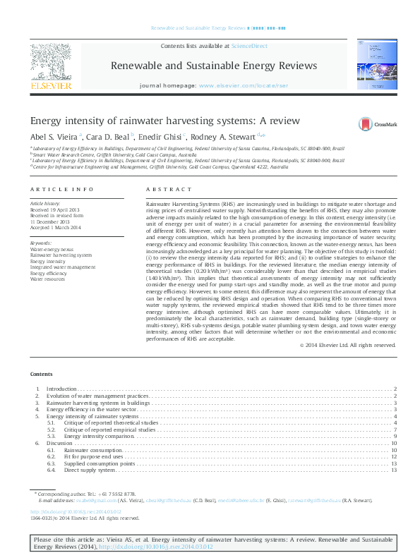 (PDF) Energy intensity of rainwater harvesting systems: A review | Cara ...