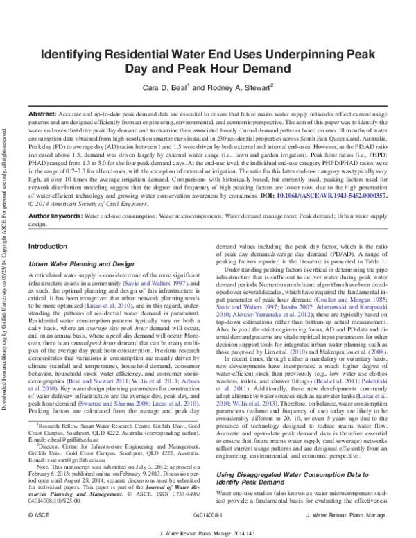 (PDF) Identifying Residential Water End Uses Underpinning Peak Day and ...