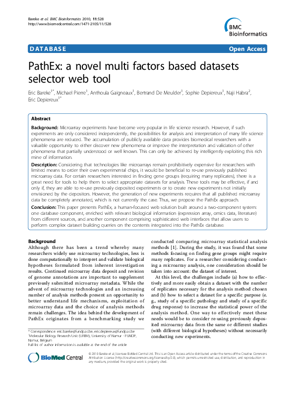 (PDF) PathEx: a novel multi factors based datasets selector web tool | Eric Bareke and Eric ...
