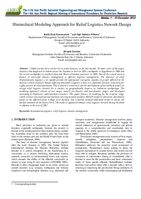 (PDF) Hierarchical Modeling Approach for Relief Logistics Nework Design