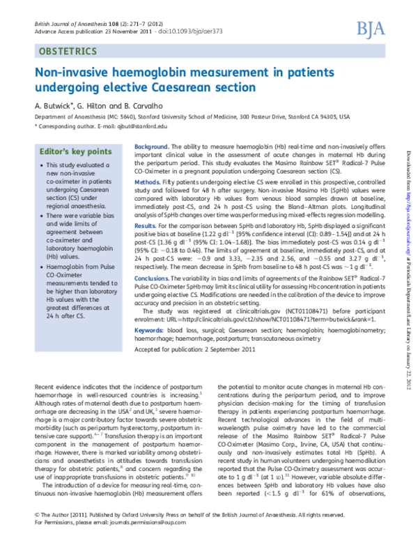 (PDF) Non-invasive haemoglobin measurement in patients undergoing ...
