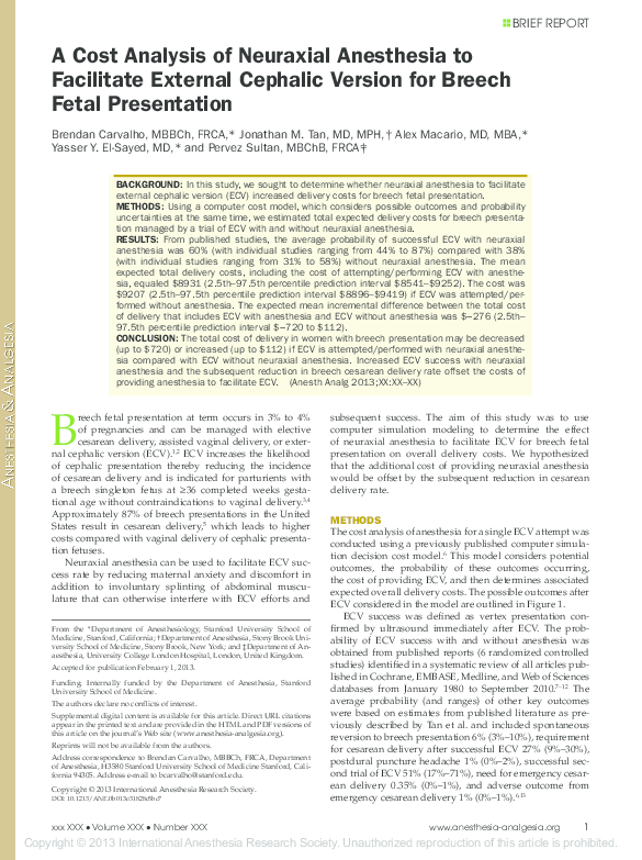(PDF) A Cost Analysis of Neuraxial Anesthesia to Facilitate External ...