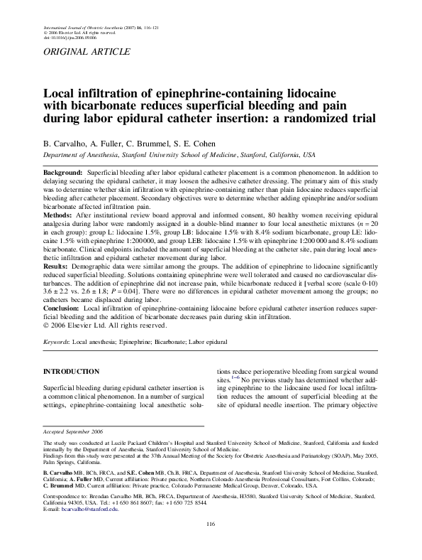 (PDF) Local infiltration of epinephrine-containing lidocaine with ...