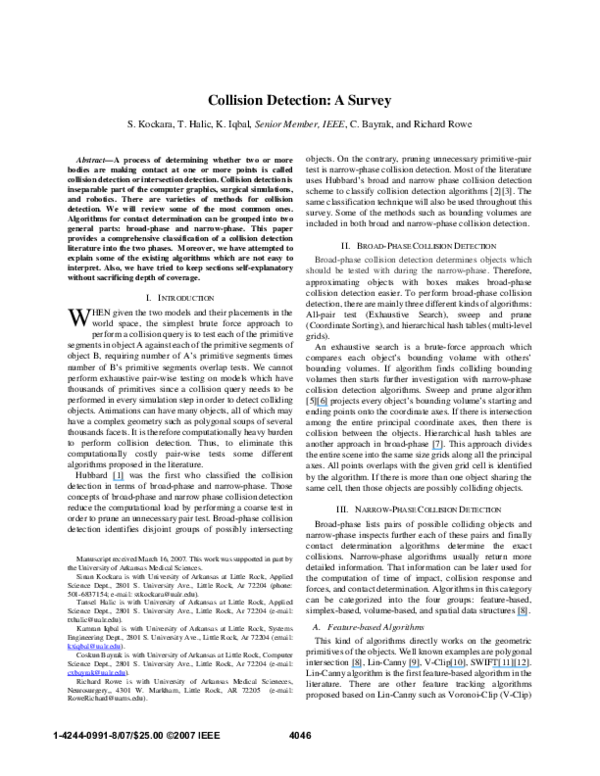 Pdf Collision Detection A Survey