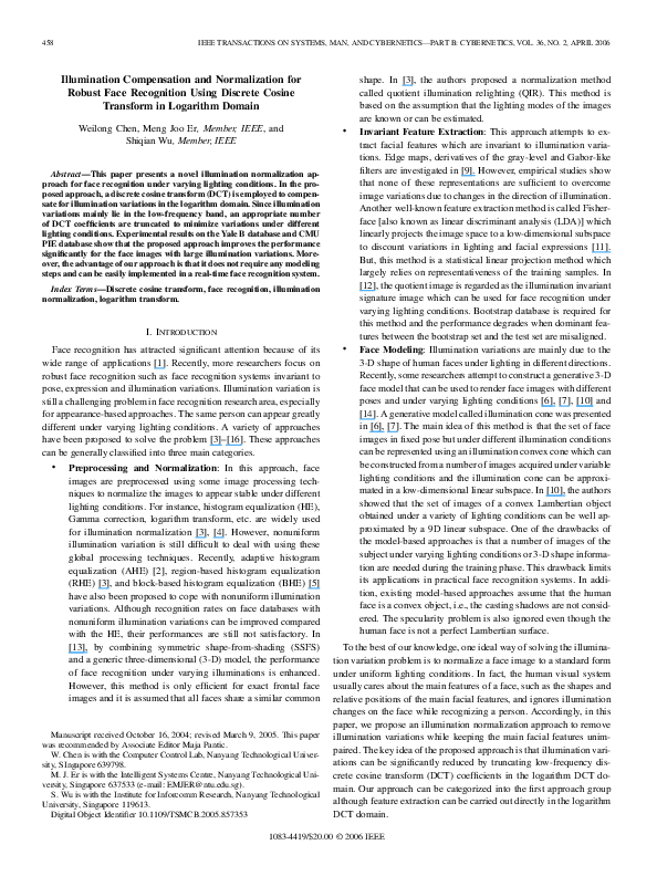 Pdf Illumination Compensation And Normalization Using Logarithm And Discrete Cosine Transform