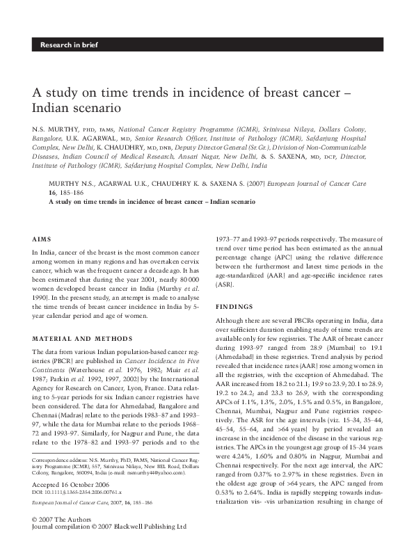 (PDF) A study on time trends in incidence of breast cancer–Indian scenario