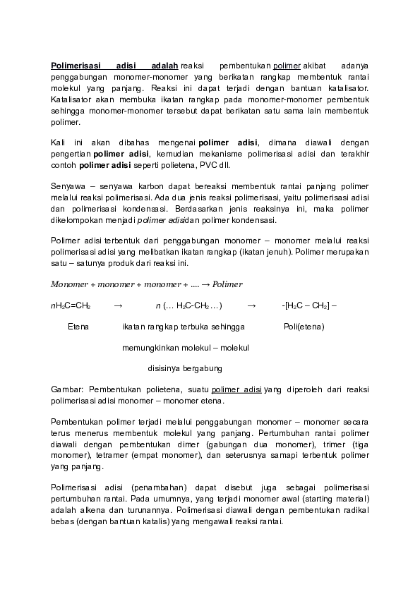 (DOC) Polimerisasi adisi adalah