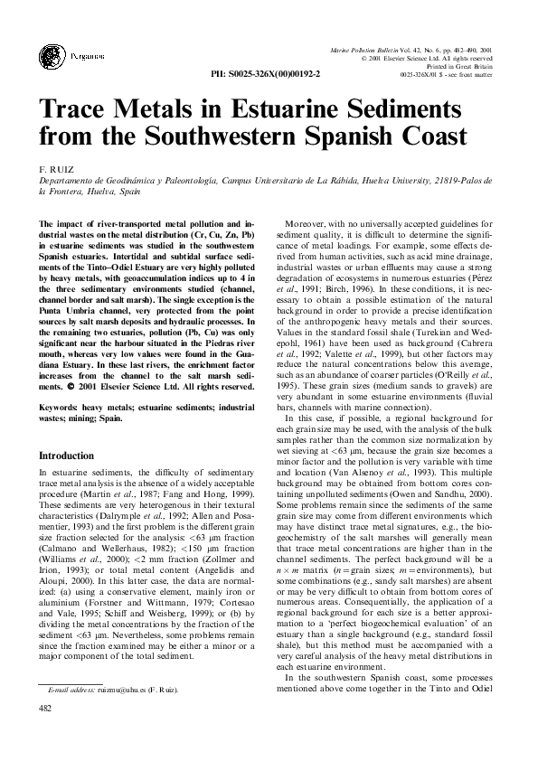 (PDF) Trace metals in estuarine sediments from the southwestern Spanish coast