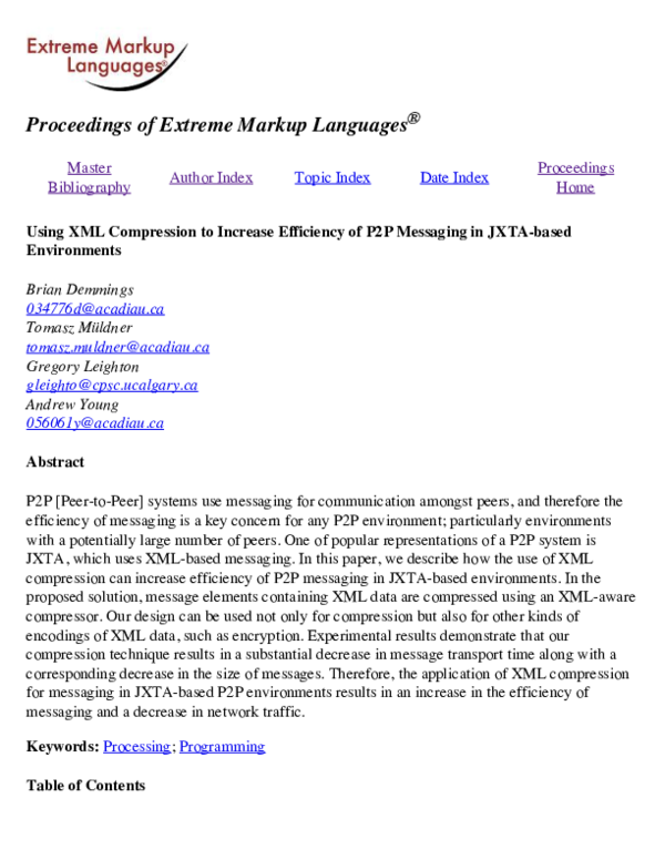 Pdf Using Xml Compression To Increase Efficiency Of P2p Messaging In
