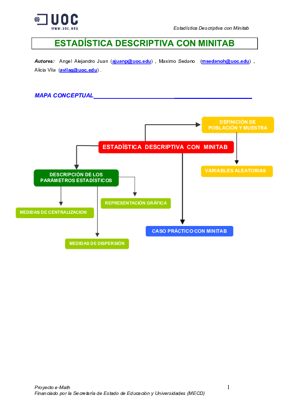 (PDF) ESTADÍSTICA DESCRIPTIVA CON MINITAB MAPA CONCEPTUAL ________________________ DEFINICIÓN DE ...