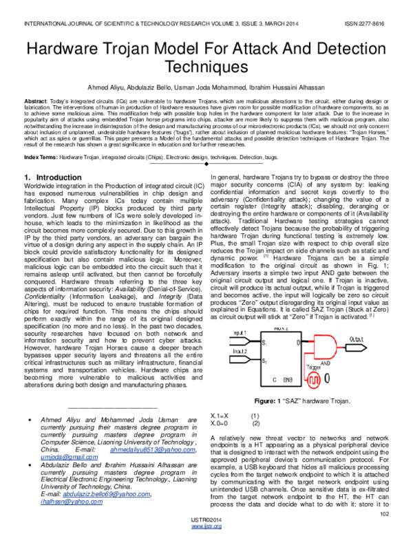 Pdf Hardware Trojan Model For Attack And Detection Techniques