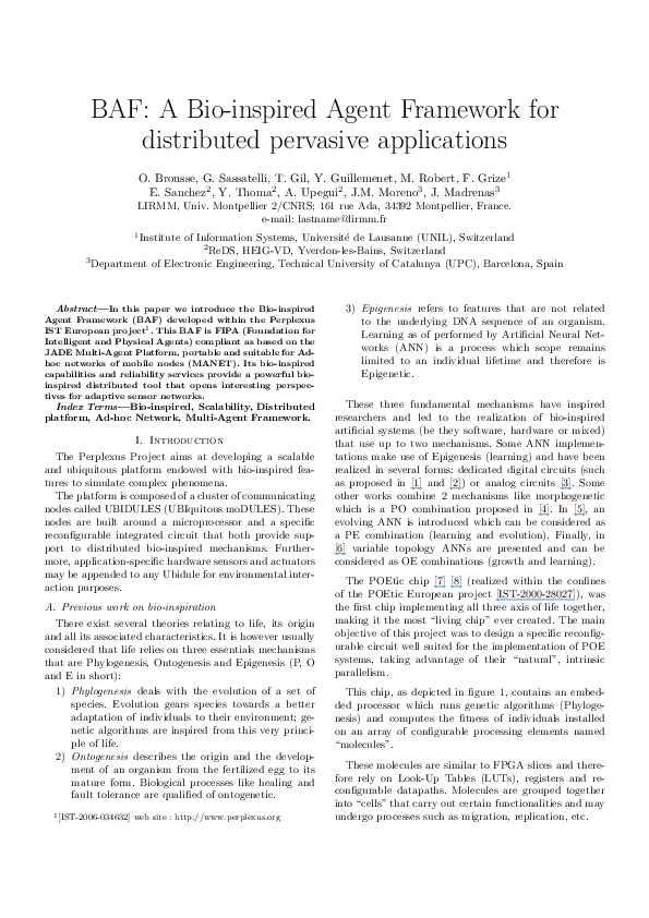 (PDF) BAF: A Bio-Inspired Agent Framework for Distributed Pervasive ...