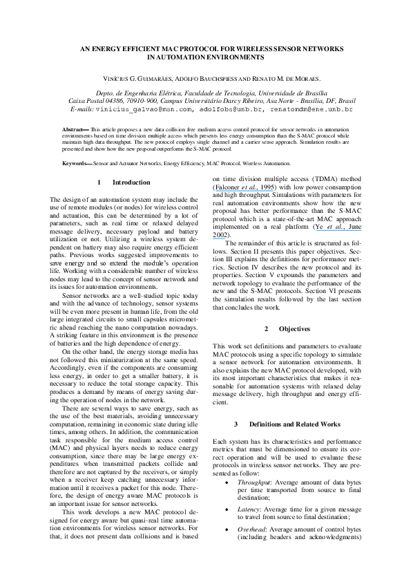 Pdf An Energy Efficient Mac Protocol For Wireless Sensor Networks