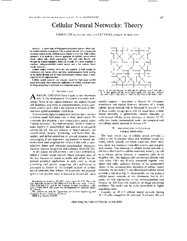 (PDF) Cellular neural networks: theory