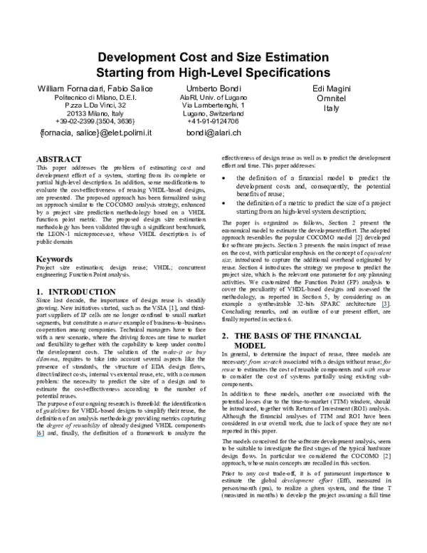 (PDF) Development cost and size estimation starting from high-level ...