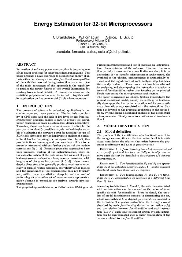 (PDF) Energy Estimation for 32-bit Microprocessors | William Fornaciari - Academia.edu