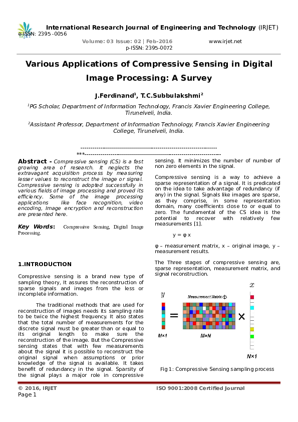 (DOC) Various Applications of Compressive Sensing in Digital Image ...