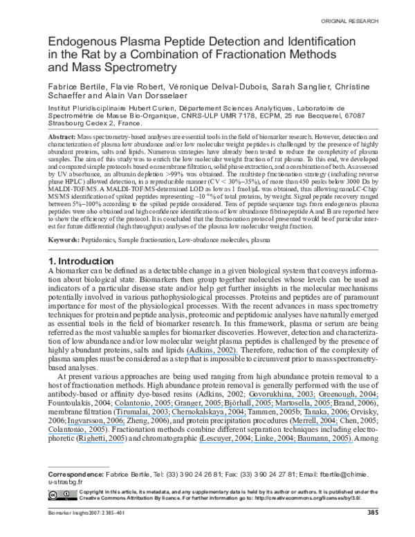 (PDF) Endogenous plasma Peptide detection and identification in the rat ...