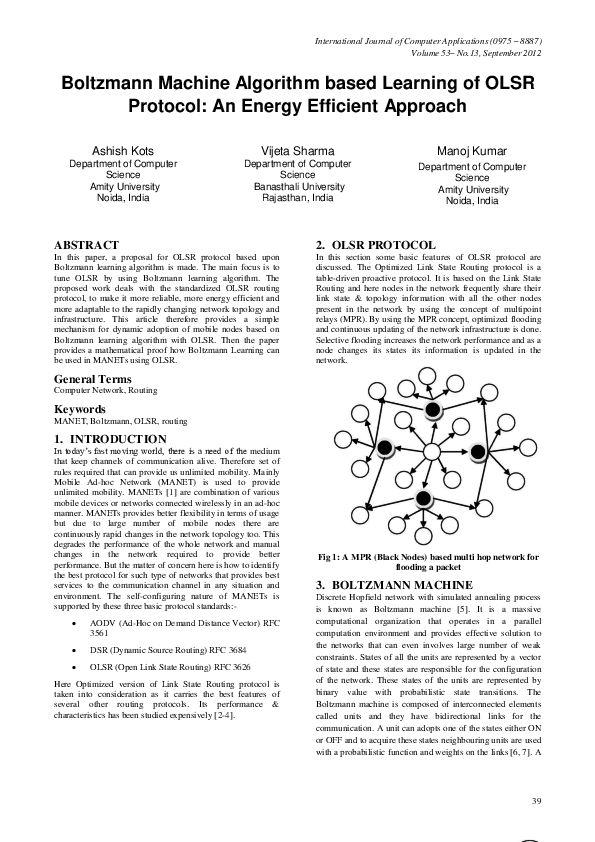 Pdf Boltzmann Machine Algorithm Based Learning Of Olsr Protocol An