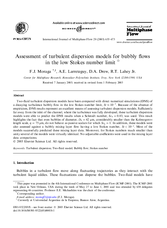 (PDF) Assessment of turbulent dispersion models for bubbly flows in the low Stokes number limit