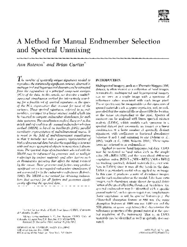 (PDF) A method for manual endmember selection and spectral unmixing