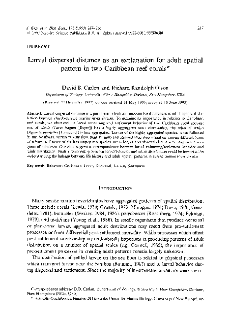 (PDF) Larval dispersal distance as an explanation for adult spatial ...