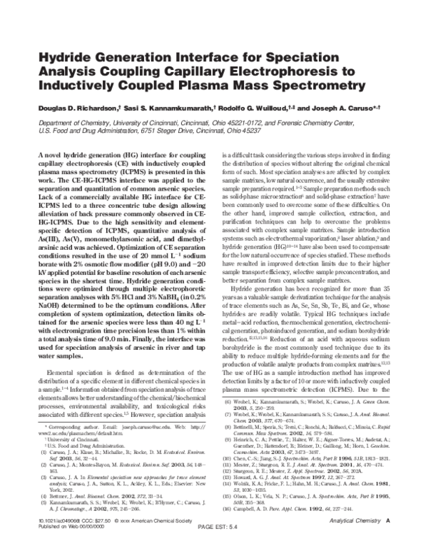 Pdf Hydride Generation Interface For Speciation Analysis Coupling Capillary Electrophoresis To