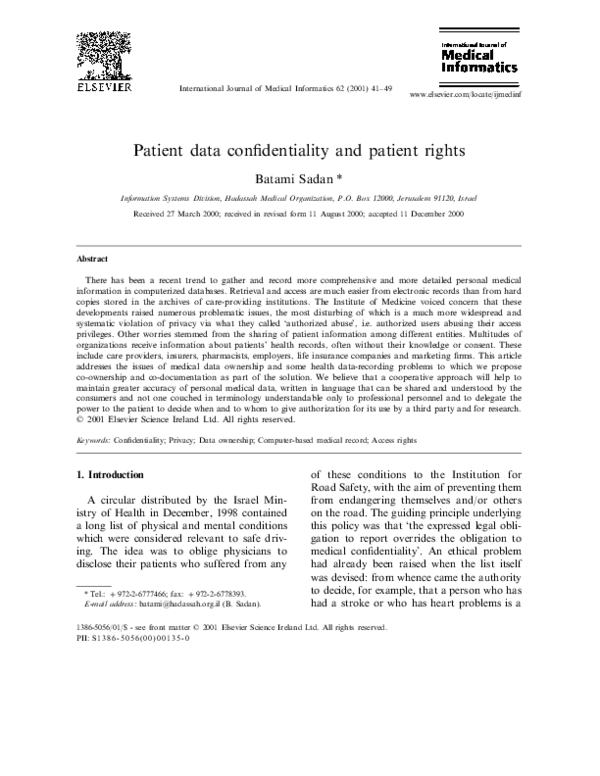 (PDF) Patient data confidentiality and patient rights