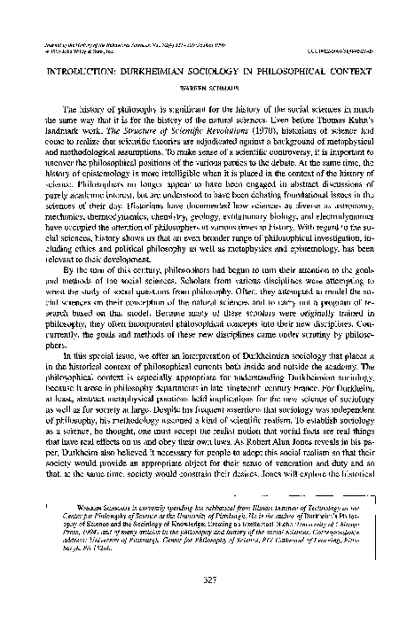 (PDF) Introduction: Durkheimian sociology in philosophical context