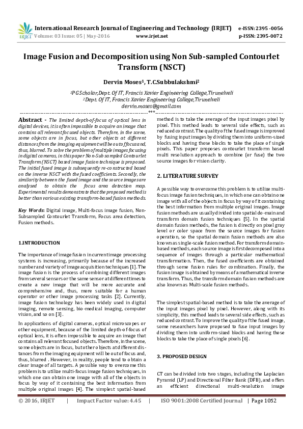 Pdf Image Fusion And Decomposition Using Non Sub Sampled Contourlet Transform Nsct