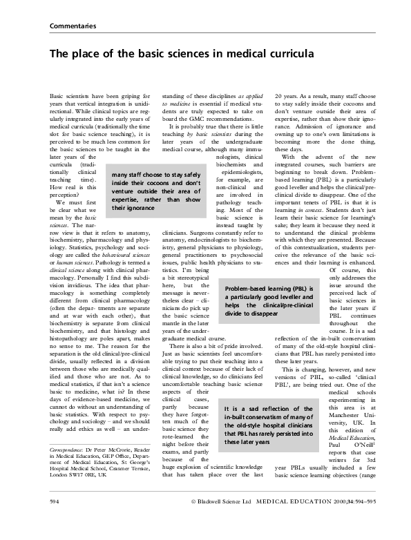 (PDF) The place of the basic sciences in medical curricula