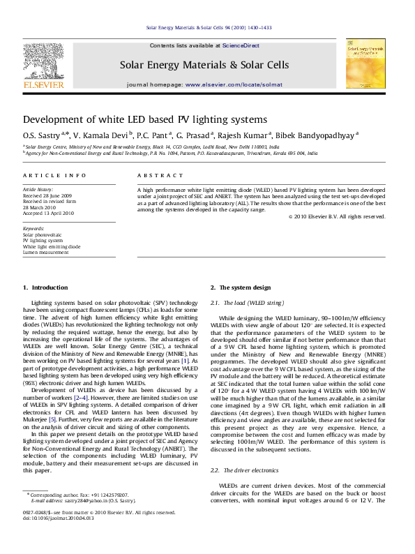 (PDF) Development of white LED based PV lighting systems