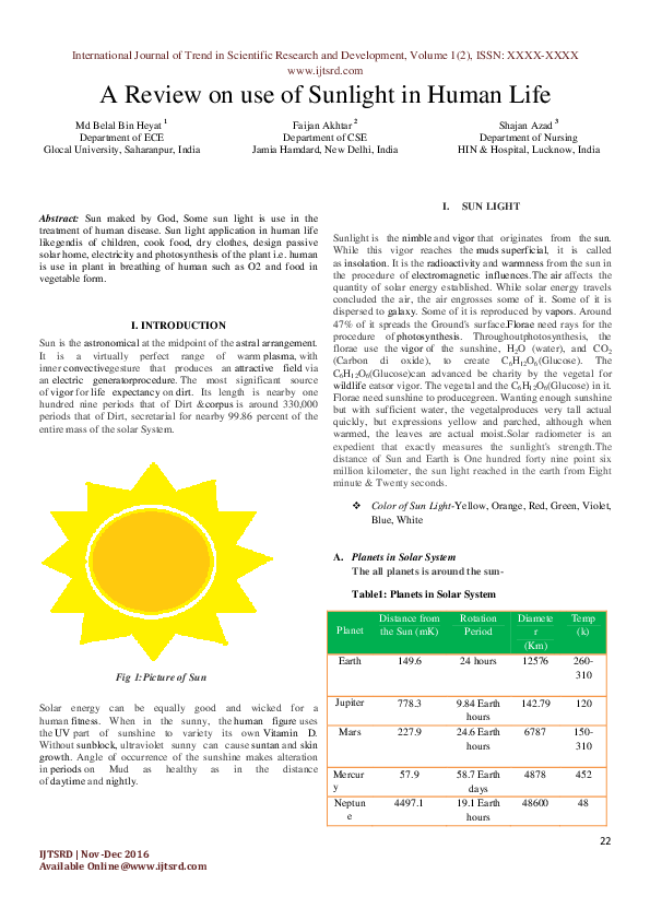 (PDF) A Review on use of Sunlight in Human Life