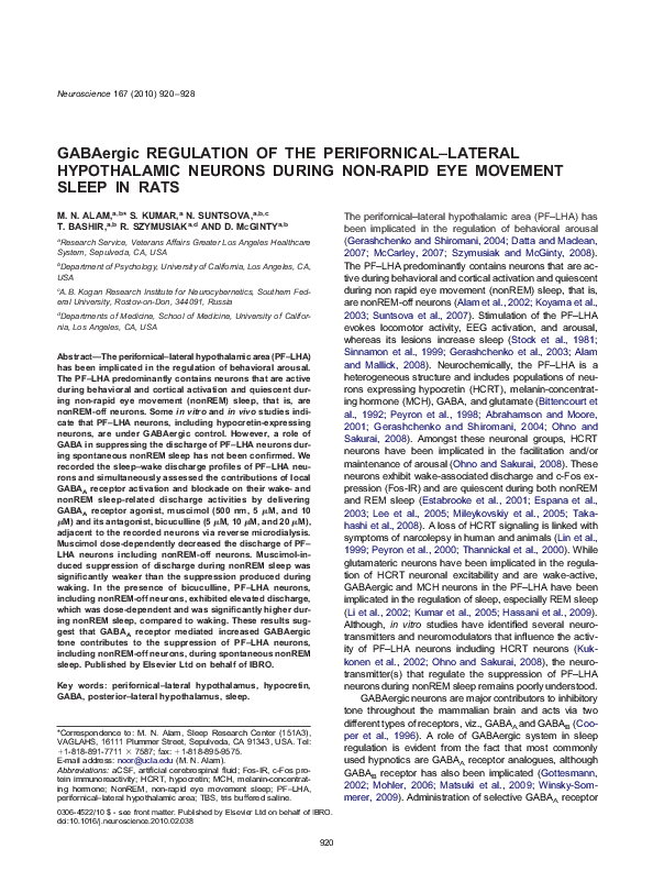 (PDF) GABAergic regulation of the perifornical–lateral hypothalamic ... (PDF) GABAergic regulation of the perifornical–lateral hypothalamic ...