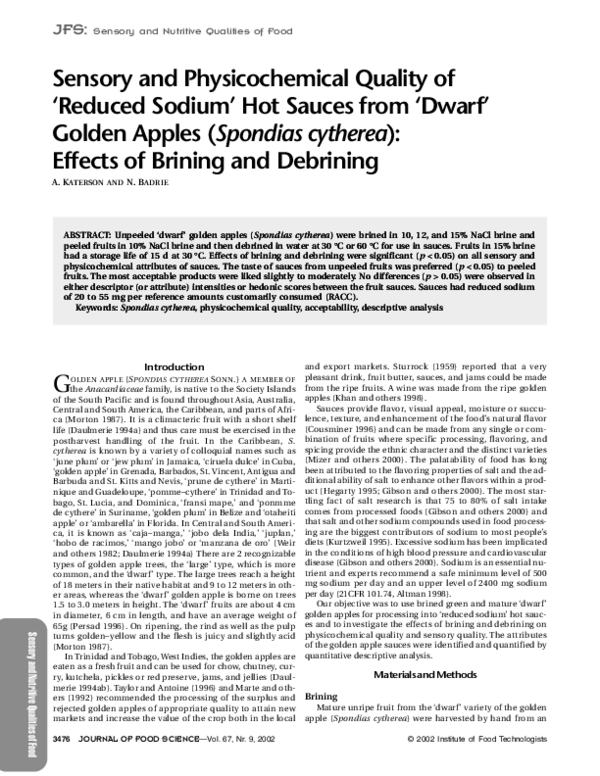 (PDF) Sensory and Physicochemical Quality of'Reduced Sodium'Hot Sauces ...