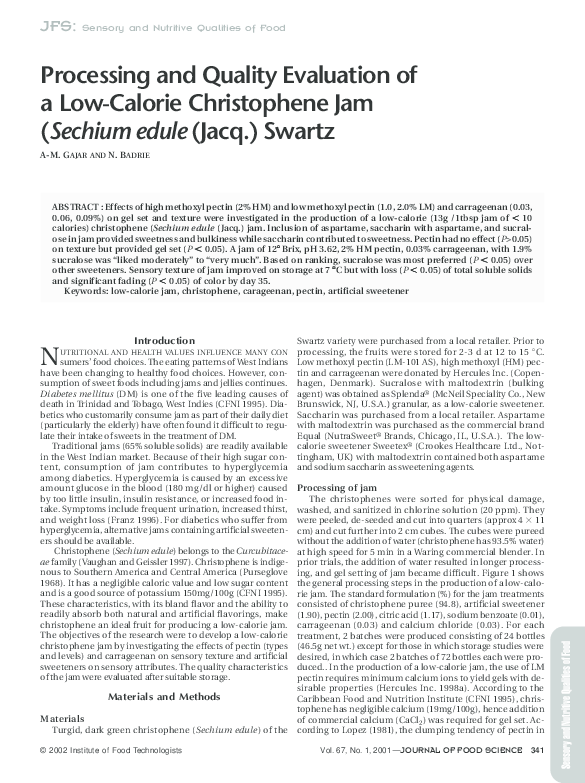 (PDF) Processing and Quality Evaluation of a Low-Calorie Christophene Jam (Sechium edule (Jacq ...