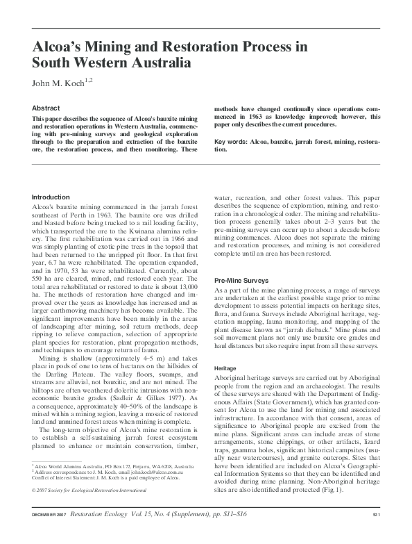 (PDF) Alcoa’s Mining and Restoration Process in South Western Australia