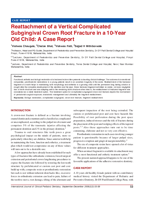 (PDF) Reattachment of a Vertical Complicated Subgingival Crown Root ...