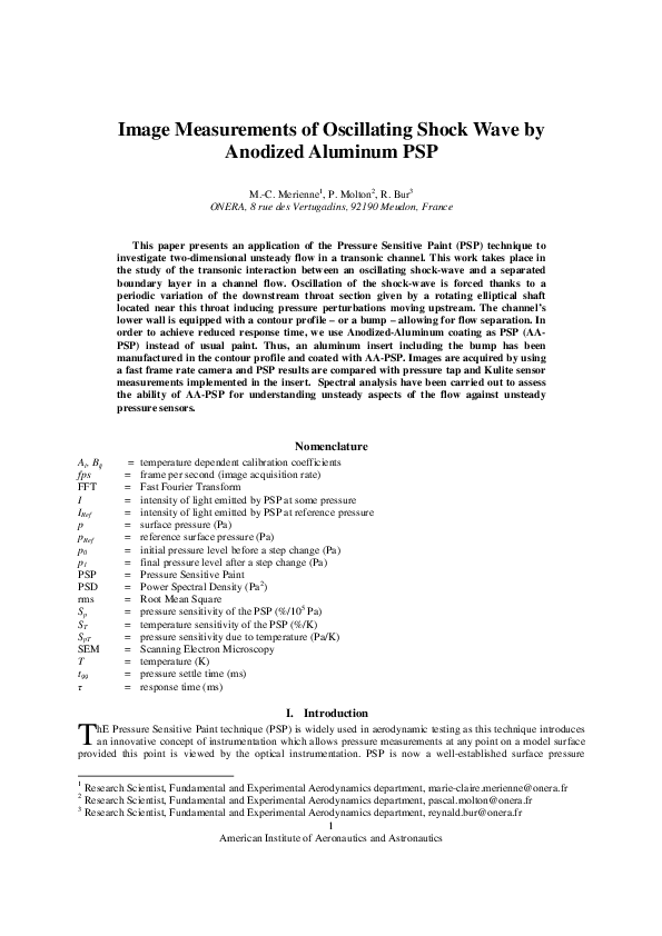 (PDF) Image Measurements of Oscillating Shock Wave by Anodized Aluminum PSP