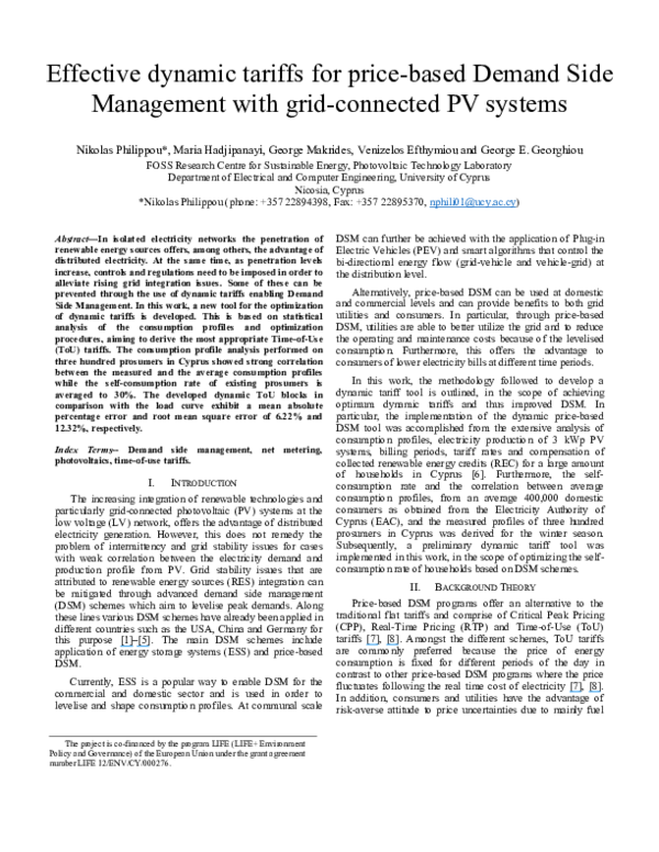 (PDF) Effective dynamic tariffs for price-based Demand Side Management with grid-connected PV ...