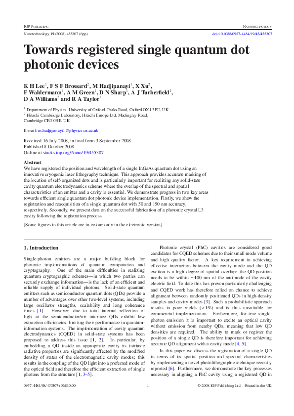(PDF) Towards registered single quantum dot photonic devices